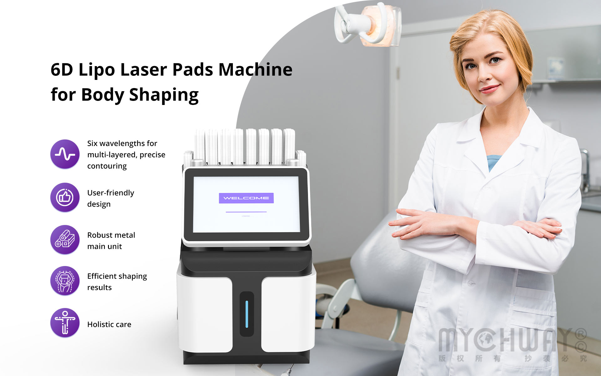 6D Lipo Laser Pads Machine With 6 Wavelengths 12 160mW Pads For Body ...