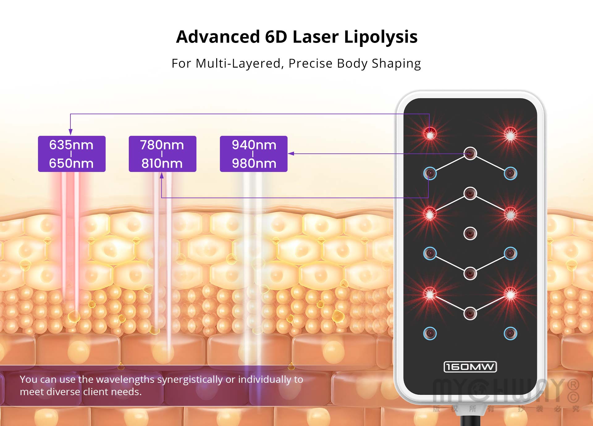 6D Lipo Laser Pads Machine With 6 Wavelengths 12 160mW Pads For Body ...